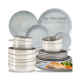 TecTake&reg; Tafelservice, f&uuml;r 6 Personen, handgefertigt, aus Steingut, mit Glasur, ineinander stapelbar