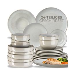 TecTake&reg; Tafelservice, f&uuml;r 6 Personen, handgefertigt, aus Steingut, mit Glasur, ineinander stapelbar