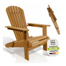 Juskys&reg; Garten Liegestuhl Korfu &ndash; aus Akazienholz, klappbar, 85x69x94 cm, natur, ge&ouml;lt, Gartenstuhl, Sonnenliege