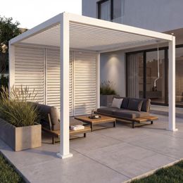 Pergola MCW-P65 mit 3x Lamellenwand, Terrassen&uuml;berdachung Garten Lamellen-Pavillon, 10cm-Alu-Gestell 3x3m ~ wei&szlig;
