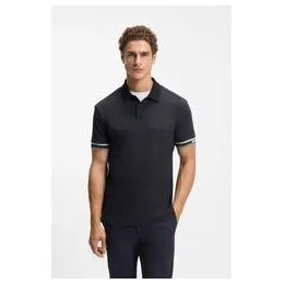 Poloshirt BOSS Green "Polo Zone", Herren, Gr. 3XL, blau (dunkelblau402), Jersey, Obermaterial: 100% Baumwolle, unifarben, slim fit h&uuml;ftlang, B&uuml;ndchen, Shirts, mit Piqu&eacute;-Streifen und einem Logo am &Auml;rmel