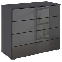 Schubkastenkommode OTTO HOME "Sideboard Schubladenkommode Schubladenkommode AGORDO mit Glasfront", grau (graumetallic, glas basalt), B:80cm H:81cm T:42cm, Holzwerkstoff, Sideboards, vier gro&szlig;e und ger&auml;umige Schubladen mit viel Stauraum MADE IN GERMANY