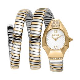 Quarzuhr JUST cavalli time "Signature Snake", silberfarben, goldfarben, Armbanduhren, Damen, Quarzuhr, Armbanduhr, Damenuhr, Edelstahlarmband, analog, Kristallsteine