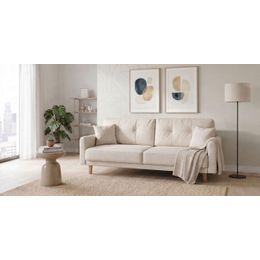 3-Sitzer Home Affaire "TRIPLO optionale Schlafsofa mit Bettkasten, Ma&szlig;e B/T/H: 215/100/89 cm", beige, B:215cm H:89cm T:100cm, 88% Polyester, 9% Rayon, 3% Nylon, Sofas, Wahlweise Bettfunktion - Liegefl&auml;che 145x191 cm, R&uuml;cken-, Zierkissen