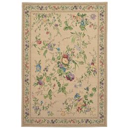 Teppich Theko "Flomi Sagrini", beige, B:80cm H:4mm L:150cm, Baumwolle, Kunstfaser, Teppiche, Teppich, Flachgewebe, Pastell-Farben, Blumen Design, mit Bord&uuml;re