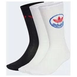 Sportsocken Adidas ORIGINALS "TREFOILS CREW, 3 PAAR", Herren, Gr. XL (46/48), wei&szlig;, better scarlet, schwarz, wei&szlig;, Obermaterial: 59% Baumwolle, 37% Polyester, 3% Elasthan, 1% Polyamid, Socken Sportsocken