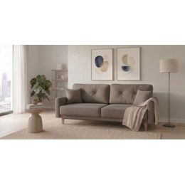 3-Sitzer Home Affaire "TRIPLO optionale Schlafsofa mit Bettkasten, Ma&szlig;e B/T/H: 215/100/89 cm", grau (taupe), B:215cm H:89cm T:100cm, Luxus-Microfaser weich (92% Polyester, 8% Nylon);Filzoptik ( 100% Polyester);Luxus-Microfaser Vintageoptik (100% Polyester), Sofas, Wahlweise Bettfunktion - Liegefl&auml;che 145x191 cm, R&uuml;cken-, Zierkissen