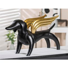 Tierfigur CASABLANCA BY GILDE "Dackelhund "Flying Dachshund", schwarz, B:16cm H:28cm T:56cm, Kunstharz, Dekofiguren