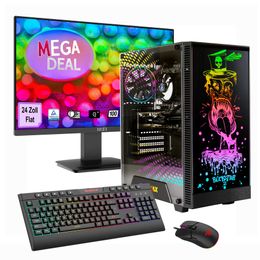 GAMEMAX Gaming-PC-Komplettsystem "MegaDeal Rockstar 2726 AMD Ryzen 7 5700X RTX5060 16GB 1TB SSD", Energieeffizienz: E (A-G), schwarz, Microsoft Windows 11 Home (64 Bit), 16 GB RAM 1.000 GB SSD, Computer_Komplettsysteme, Windows 11 + MSI PRO MP2412 Monitor 60cm (24")