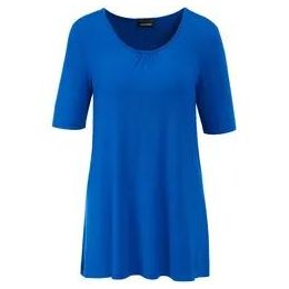 Langarm-Poloshirt GOLDNER "Zeitloses Shirt mit modernem Raffdetail", Damen, Gr. 40, blau (royalblau), Obermaterial: 95% Viskose CV. 5% Elasthan EL., normal, Sonstiges, Shirts, Ohne