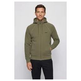 Sweatjacke BOSS Green, Herren, Gr. S, schwarz beige257, Piqu&eacute;, Obermaterial: 53% Baumwolle, 44% Polyester, 3% Elasthan, unifarben, regular fit normal, hoch geschlossener Ausschnitt, B&uuml;ndchen, Sweatjacken Sweatjacke, mit Kapuze, Regular Fit, Eingrifftaschen