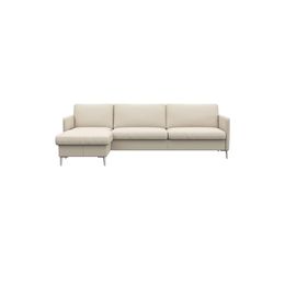 Ecksofa FLEXLUX "Fiore, L-Form, bequem und komfortabel durch hochwertigem Sitzaufbau", wei&szlig; (warm wei&szlig;), B:247cm H:85cm T:92cm, 100% Echteder, Sofas, Ecksofa, schmale Armlehnen, Kaltschaum, F&uuml;&szlig;e Alu