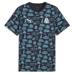 T-Shirt Puma "Olympique de Marseille FtblCulture T-Shirt mit Allover-Print", Herren, Gr. S, new navy wei&szlig; blau, Obermaterial: 100% Baumwolle. Rippe: 25% Polyester, 75% Baumwolle, bedruckt, regular fit, Rundhals, Shirts T-Shirt