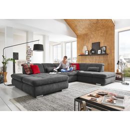 Wohnlandschaft DIE PLANBAR "MP-IN17004 U-Form, Breite 382 cm", grau (anthrazit), B:382cm H:84cm T:124cm, 100% Polyester, Sofas, Wohnlandschaft, Federkern-Polsterung, wahlweise mit Funktionen