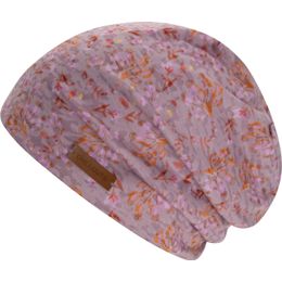 Beanie Chillouts "Linz Hat", Damen, lila, Baumwollmischung, M&uuml;tzen Beanie, Feminine Beanie mit verspieltem Bl&uuml;tenprint
