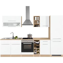 K&uuml;chenzeile KOCHSTATION "KS-Eton", wei&szlig; (k&uuml;che: wei&szlig;, korpus: eichefarben, arbeitsplatte: eichefarben), B:300cm T:60cm, Komplettk&uuml;chen-Sets, K&uuml;chenzeile, ohne E-Ger&auml;te, Breite 300 cm