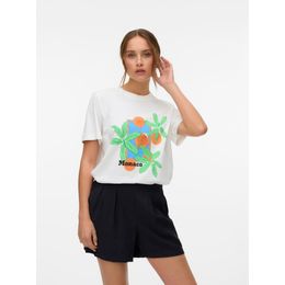 V&eacute;ro Moda Kurzarmshirt VERO MODA "VMBETA METTE SS TOP BOX JRS GA", Damen, Gr. L, wei&szlig; (snow wei&szlig; print:monaco), Jersey, Obermaterial: 100% Baumwolle, bedruckt, loose fit, Rundhals, Shirts