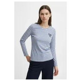 Langarmshirt Only CARMAKOMA "CARBODIL L/S O-NECK BLOUSE JRS", Damen, Gr. S, riviera stripes:cloud dancer, emb. bow, Jersey, Obermaterial: 63% Polyester, 33% Baumwolle, 4% Elasthan, gestreift, regular fit normal, Rundhals, Shirts Langarmshirt, Materialmix, regular fit