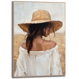 Poster Reinders "Summer Lady", beige (farbe bild(er): beige), B:50cm H:70cm T:2,2cm, Bilder, Poster, Schlafzimmer - Frau - Strohhut - Beige - MDF - Menschen - 50x70 cm
