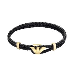 Lederarmband Emporio Armani "Schmuck Geschenk Edelstahl, Leder", gelbgoldfarben, schwarz, Armb&auml;nder, Herren, 21cm, Edelstahl Leder, Edelstahl, Leder, Lederarmband