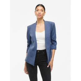 Kurzblazer Vila "VIHER NEW 3/4 BLAZER -NOOS", Damen, Gr. M, blau (vintage indigo), Web, Obermaterial: 63% Polyester, 33% Viskose, 4% Elasthan, unifarben, regular fit h&uuml;ftlang, Blazer Kurzblazer, Materialmix, regular fit