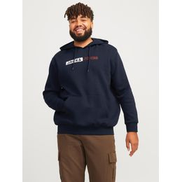 Jack & Jones PlusSize Hoodie "JJECORP LOGO SWEAT HOOD PLAY NOOS PLS", Herren, Gr. 4XL, blau (navy blazer), Sweatware, Obermaterial: 70% Baumwolle, 30% Polyester, JACK & JONES PLUSSIZE, unifarben, Basic, regular fit normal, Rippb&uuml;ndchen, Sweatshirts Hoodie
