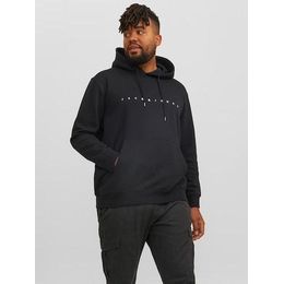Jack & Jones PlusSize Kapuzensweatshirt "JJESTAR JJ SWEAT HOOD NOOS PLS", Herren, Gr. 4XL, schwarz, angeraute Sweatware, Obermaterial: 61% Polyester, 39% Baumwolle, JACK & JONES PLUSSIZE, bedruckt, relaxed fit normal, Rundhals, Rippb&uuml;ndchen, Sweatshirts, Baumwollmischung, relaxed fit