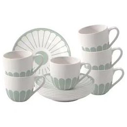 Villeroy & Boch Tasse VILLEROY & BOCH "Espressotassen mit Untertassen Fleur Couleur 70 ml 6er Set", gr&uuml;n (vert), B:11,7cm H:8cm &Oslash;:11,7cm, Porzellan, Trinkgef&auml;&szlig;e, Tasse, Sp&uuml;lmaschinenfest, Mikrowellensicher