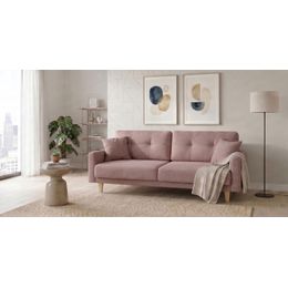 3-Sitzer Home Affaire "TRIPLO optionale Schlafsofa mit Bettkasten, Ma&szlig;e B/T/H: 215/100/89 cm", rosa (flamingo), B:215cm H:89cm T:100cm, Luxus-Microfaser weich (92% Polyester, 8% Nylon);Filzoptik ( 100% Polyester);Luxus-Microfaser Vintageoptik (100% Polyester), Sofas, Wahlweise Bettfunktion - Liegefl&auml;che 145x191 cm, R&uuml;cken-, Zierkissen