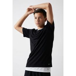 T-Shirt Nike Sportswear "NHB BOYS 2PK CREW UNDERSHIRT", M&auml;dchen, Gr. 116/122 (128), schwarz-wei&szlig; (schwarz, wei&szlig;), Jersey, Obermaterial: 60% Baumwolle, 40% Polyester, bestickt, normal, Rundhals, Shirts T-Shirt, f&uuml;r Kinder