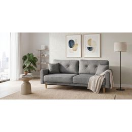 3-Sitzer Home Affaire "TRIPLO optionale Schlafsofa mit Bettkasten, Ma&szlig;e B/T/H: 215/100/89 cm", grau, B:215cm H:89cm T:100cm, 100% Polyester, Sofas, Wahlweise Bettfunktion - Liegefl&auml;che 145x191 cm, R&uuml;cken-, Zierkissen
