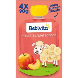 Quetschie Kinderspass Pfirsich in Apfel Banane ab 1 Jahr (4x90 g) Bebivita