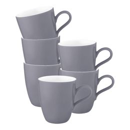 Becher Seltmann Weiden "Henkelbecher Life Fashion 400 ml 6er Set", grau (elegant grau), 6 tlg., Porzellan, Trinkgef&auml;&szlig;e, Becher
