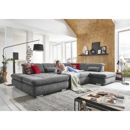 Wohnlandschaft DIE PLANBAR "MP-IN17004 U-Form, Breite 382 cm", grau, B:382cm H:84cm T:124cm, 100% Polyester, Sofas, Wohnlandschaft, Federkern-Polsterung, wahlweise mit Funktionen