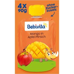 Quetschie Kinderspass Mango in Apfel Pfirsich ab 1 Jahr (4x90 g) Bebivita