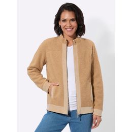 WITT Damen Boucl&eacute;jacke mit Veloursleder-Opik, camel, Gr&ouml;&szlig;e 36