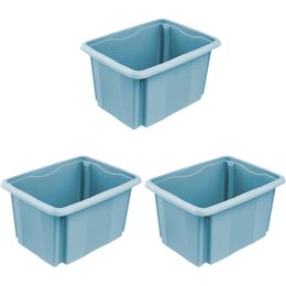 Aufbewahrungsbox keeeper "Emil, 3er Set, 15 L, 38 x 28,5 x 20,5 cm", nordic blau, B:38cm H:20,5cm T:28,5cm, Kunststoff, Aufbewahrungsboxen, Aufbewahrungsbox, ineinander und aufeinander stapelbar