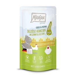 MjAMjAM Katzenfutter 'Chicks & Friends Quetschie' H&uuml;hnchen an ged&auml;mpfter Zucchini 125 g