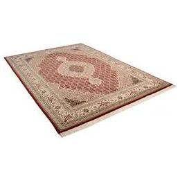 Orientteppich Theko "Mahi Tabriz" Gr. 2, rot (rot, creme), B:70cm H:12mm L:140cm, Schurwolle, Seide, Teppiche, Fransenteppich, handgekn&uuml;pft, Material: 80%Wolle, 20% Seide, mit Fransen