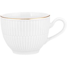 Tasse Seltmann Weiden "Amina", wei&szlig;, gold, B:8,8cm H:6,7cm &Oslash;:11,5cm, Porzellan, Trinkgef&auml;&szlig;e, Tasse, Kaffeetasse aus Porzellan mit Relief und edler Goldumrandung