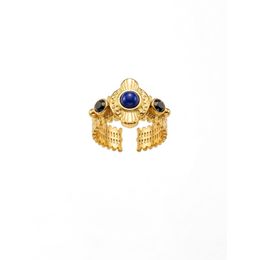 Nemomatheo Ring 'Byzantine &ndash; Statement-Ring mit Lapislazuli & Akzentsteinen' Damen Gr&ouml;&szlig;e 50/60 gold