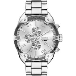 Diesel Damen Chronograph "SPIKED", silber, Armbanduhren, Quarzuhr, Armbanduhr, Herrenuhr, Edelstahlarmband, Stoppfunktion, Tag