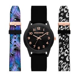 Quarzuhr Skechers "Printed Interchangeable Straps", schwarz, dunkelblau, Armbanduhren, Damen, Quarzuhr, Armbanduhr, Damenuhr, Silikonarmband, Ideal auch als Geschenk, analog