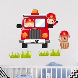 Bilderwelten Wandtattoo Spr&uuml;che modern selbstklebend Wandaufkleber - Feuerwehr-Set mit Wunschname - Fahrzeuge Kinderzimmer Baby M&auml;dchen Jungen
