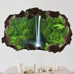 Bilderwelten Wandtattoo Wald Motiv 3D-Effekt gr&uuml;n - Paradiesischer Wasserfall - B&auml;ume Wohnzimmer Schlafzimmer