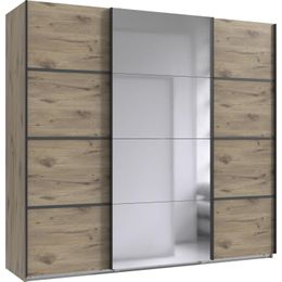 Schwebet&uuml;renschrank wimex "Jork Kleiderschrank mit Spiegel, schwarze Metallgriffe", braun (viking, oak, nachbildung, abgesetzt graphit), B:225cm H:208cm T:65cm, Holzwerkstoff, Schr&auml;nke, Schwebet&uuml;renschrank, Schrank in verschiedenen Gr&ouml;&szlig;en und Innenausstattungsvarianten