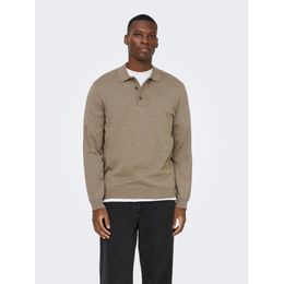 Only & Sons ONLY & SONS Herren Polokragenpullover "ONSLOUI REG 12 LS MEL POLO KNIT", beige, Gr. M, meliert, Strick, Obermaterial: 60% Baumwolle, 20% Nylon, 20%