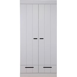 Kleiderschrank Woood, B:94cm H:195cm T:53cm, grau, Massivholz, Schlafzimmer, Schr&auml;nke, "Connect Garderobenschrank, Mehrzweckschrank mit Schubk&auml;sten",