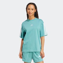 Damen T-Shirt "ESSENTIALS 3-STREIFEN BOYFRIEND"powder teal, wei&szlig;, Gr. XS, adidas Sportswear, Obermaterial: 100% Baumwolle, Shirts, lockere Passform,