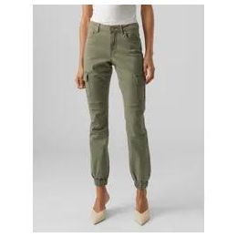 V&eacute;ro Moda Cargohose VERO MODA "VMIVY MR ANKLE CARGO PANTS NOOS", Damen, Gr. XL (42), L&auml;nge 32, gr&uuml;n (ivy gr&uuml;n), Web, Obermaterial: 98% Baumwolle, 2% Elasthan, unifarben, skinny fit kn&ouml;chellang, Hosen Cargohose